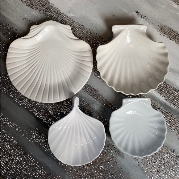 Accents | Set Of 4 Ceramic Sea Shell Trinket Dishes Beach Nautical ...